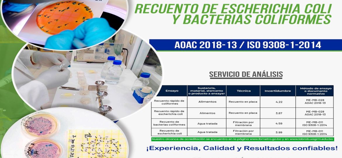 SERVICIO: RECUENTO DE ESCHERICHIA COLI Y BACTERIAS COLIFORMES – LABROB